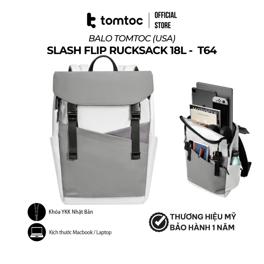 Balo Tomtoc Slash Flip Rucksack 18L cho Macbook và Laptop 16inch Gray ...