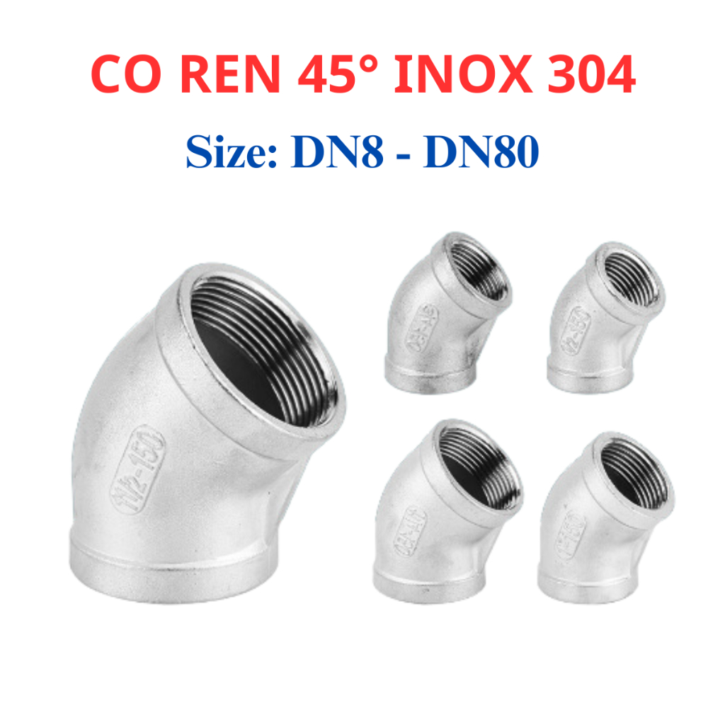 Co ren trong 45 độ Inox 304 DN40 - DN80 (phi49 mm - 90mm) | Shopee Việt Nam