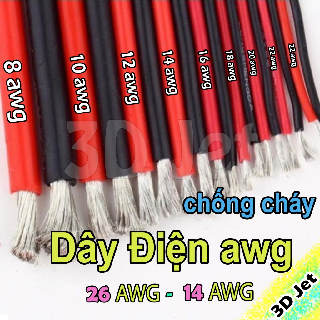 Dây điện awg 22awg - 12awg vỏ silicon, dây điện chống cháy chịu nhiệt ...