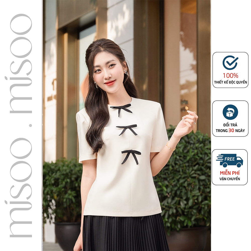 Doris Top MISOO - ÁO 3 NƠ 1 LỚP Tay Lỡ, Thiết Kế Chiết Eo, Có Đệm Vai ...