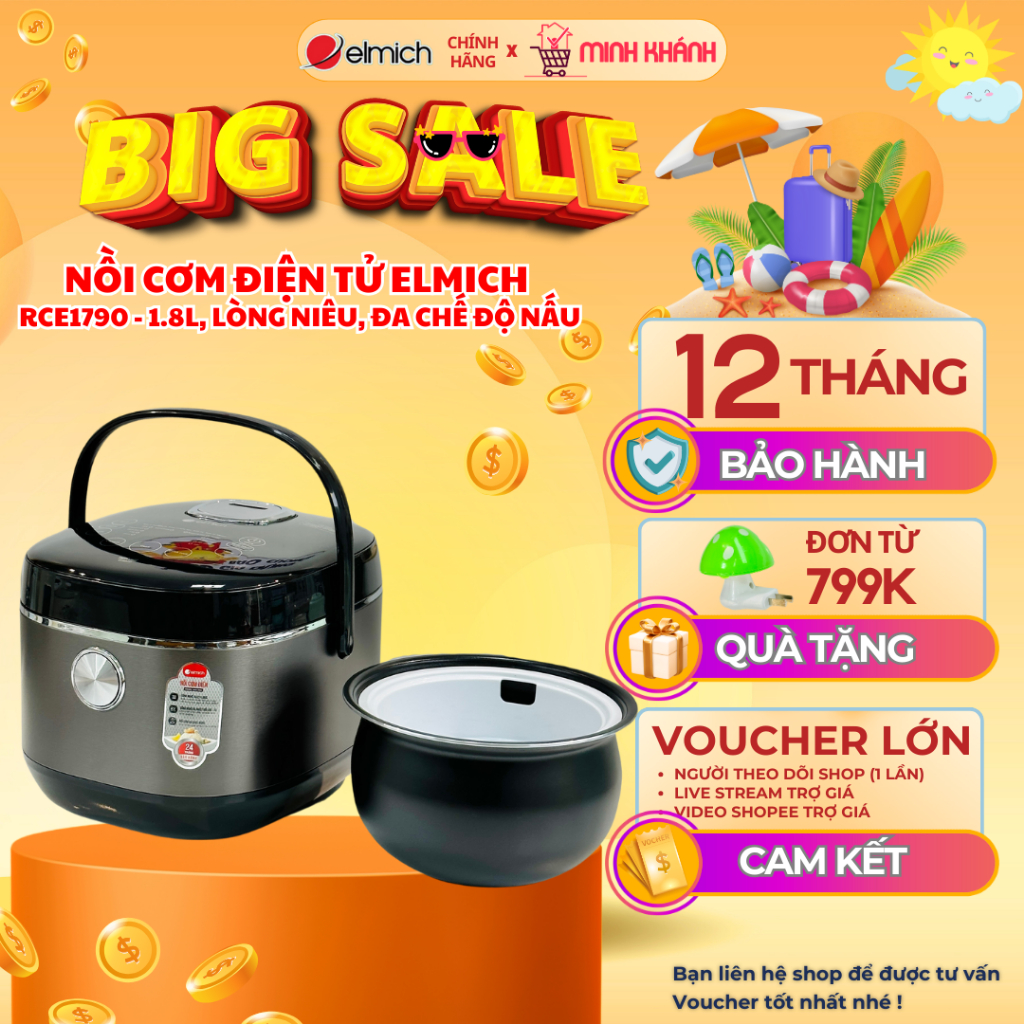 Nồi cơm điện tử Elmich RCE-1790 -1,8L, nhiều chức năng, lòng niêu, nấu ...