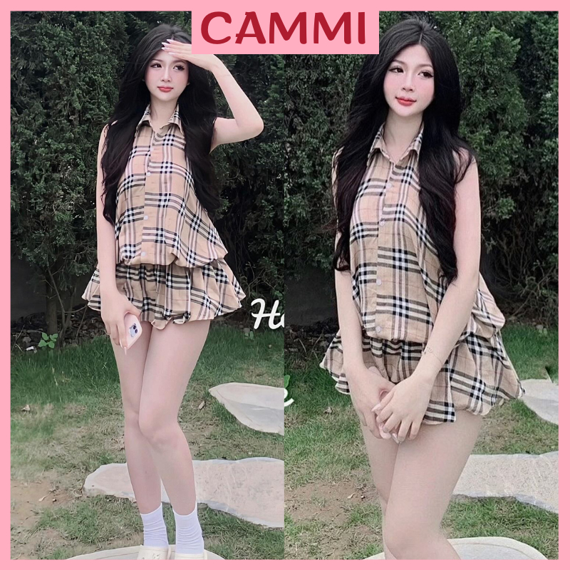 Sét áo BBR cổ sơ mi yếm sát nách hở lưng đuôi xòe kèm quần short siêu xinh HB290 | Shopee Việt Nam