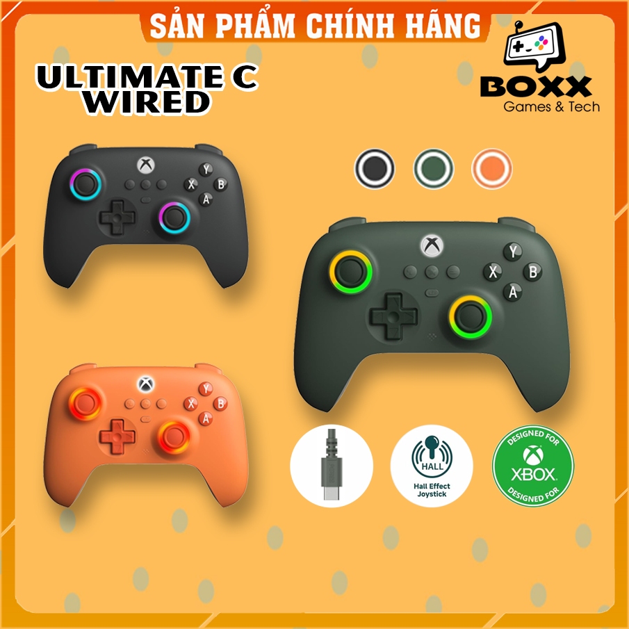 Tay cầm 8BitDo Ultimate C Wired Controller Hall Effect, Hall Triggers, Led RGB dùng cho Laptop ...