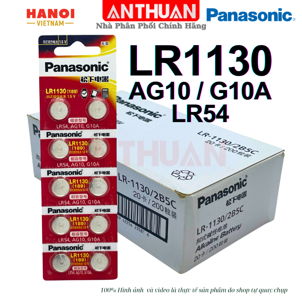 Pin LR54 / AG10 Panasonic 1.5V Alkaline G10A / SR54 / LR1130 / 189 Vỉ 10 viên pin cúc áo ...
