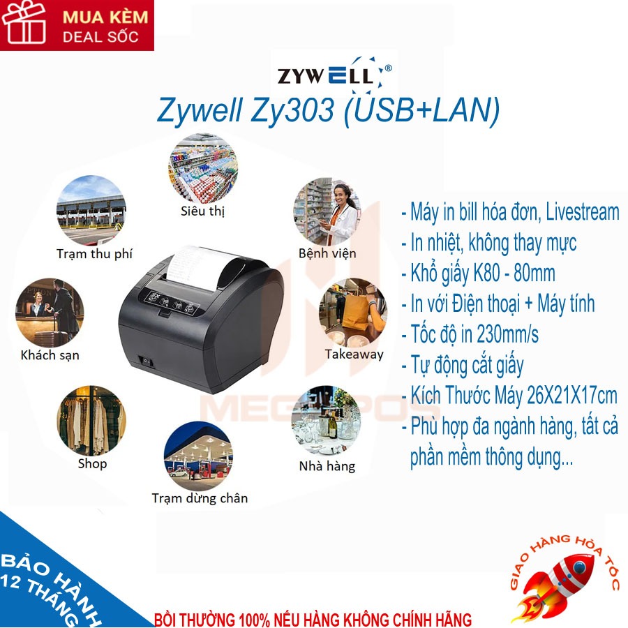 Máy in hóa đơn Zywell ZY303 | Xprinte® - IN LIVESTREAM, IN BILL IN BẾP ...