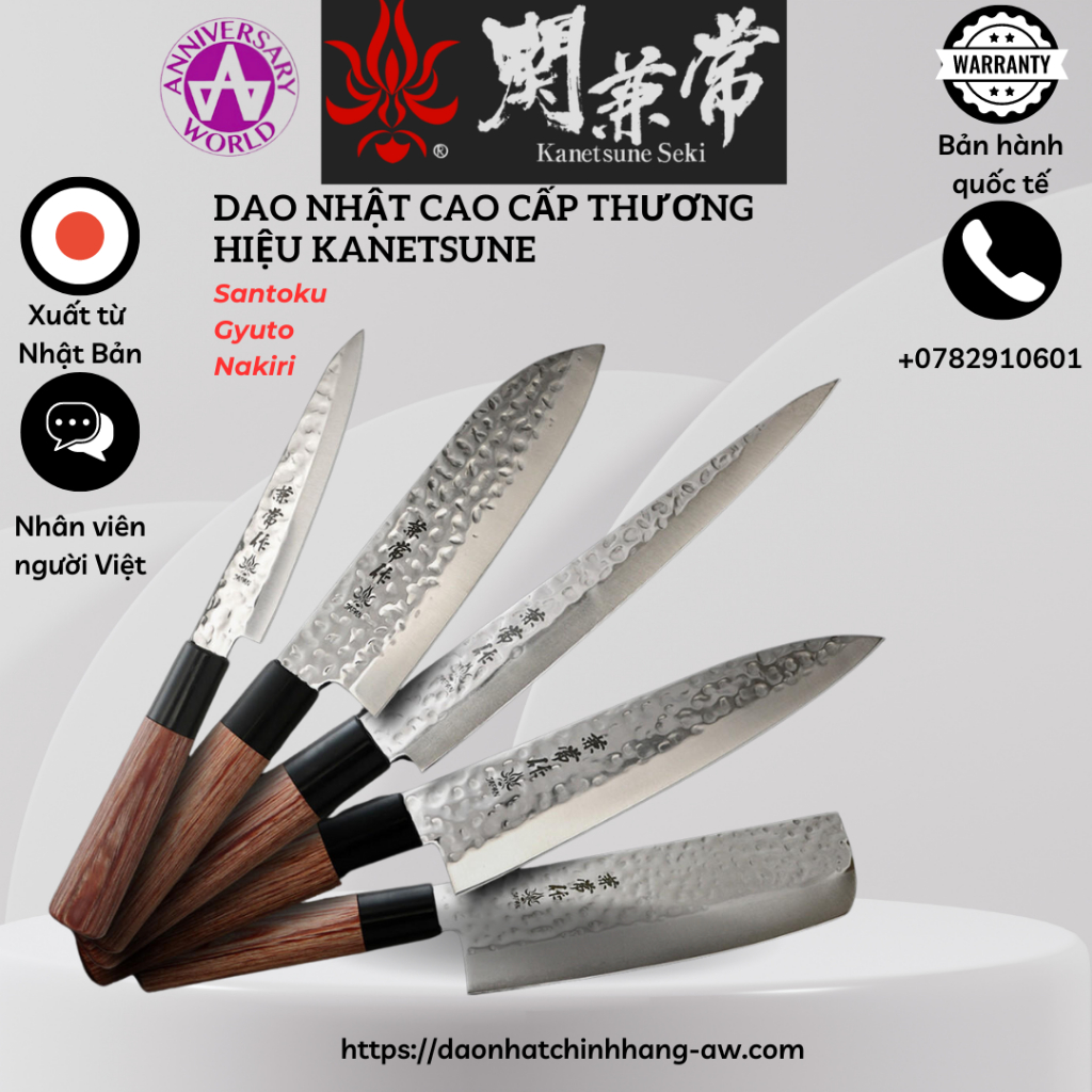 Dao Nhật Cao Cấp Thương hiệu Kanetsune Seki thép DSR-1K6 dao Gyuto, Santoku, Nakiri chuôi dao gỗ ...