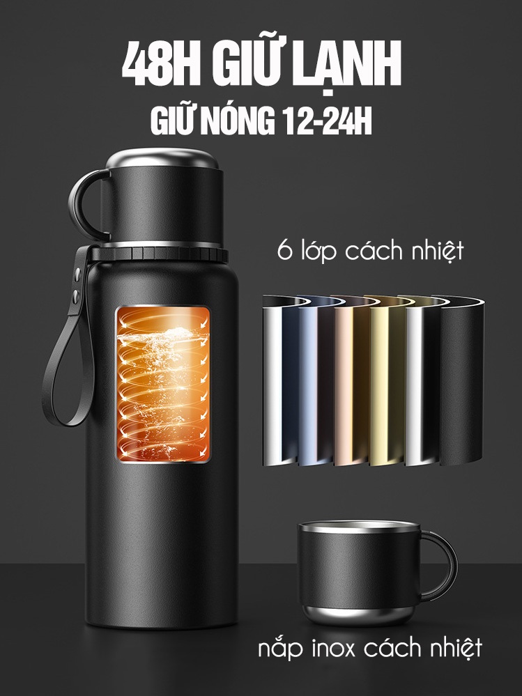 Bình giữ nhiệt NIUMI 48h 316 hiển thị nhiệt độ và nắp có tay cầm, nhiều dung tích | Shopee Việt Nam