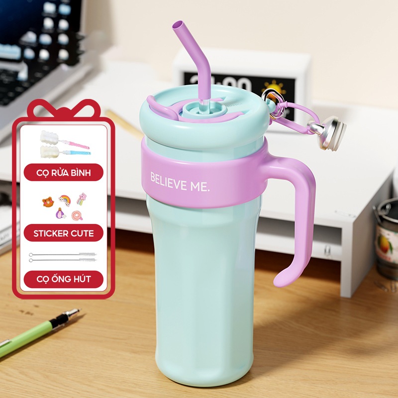 Ly giữ nhiệt NIUMI 1250ml 316 nắp xoay Belive me có ống hút | Shopee Việt Nam
