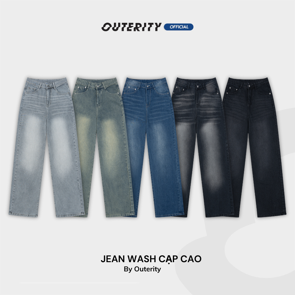 Quần Jean Outerity Wash Cạp Cao Form Unisex | Shopee Việt Nam