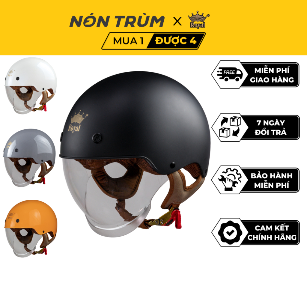 Mũ bảo hiểm nửa đầu Royal M239 kính âm che mặt size M L XL XXL cho nam ...