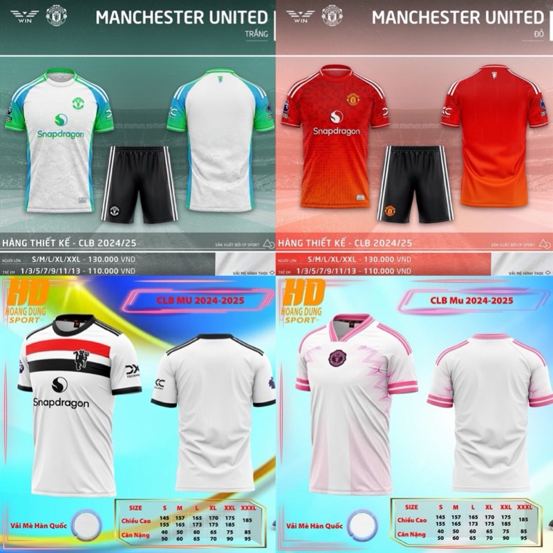 Bộ quần áo đá banh clb Mu mới nhất hiện nay , đủ màu sắc, hoạ tiết nổi ...