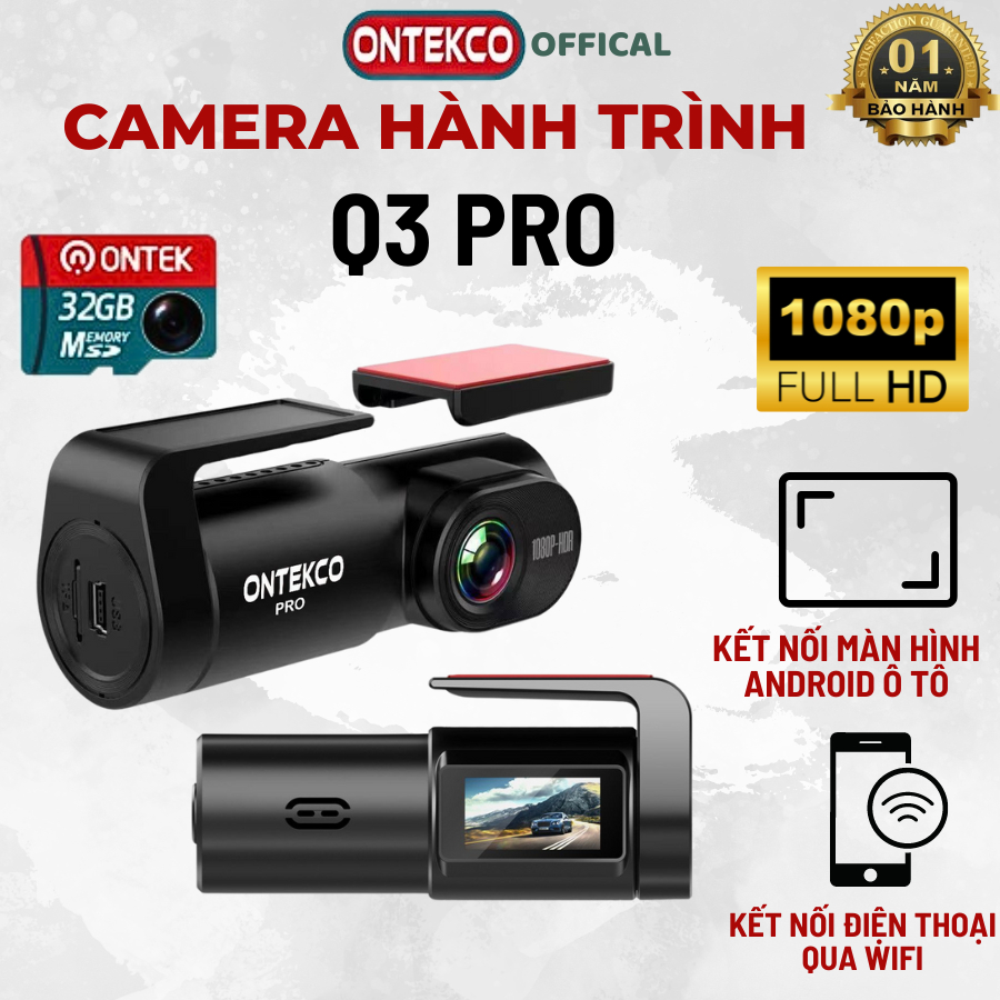 Camera hành trình ONTEKCO Q3/Q3Pro NEW ghi hình full HD, góc rộng xoay 360 độ Kết nối với màn ...