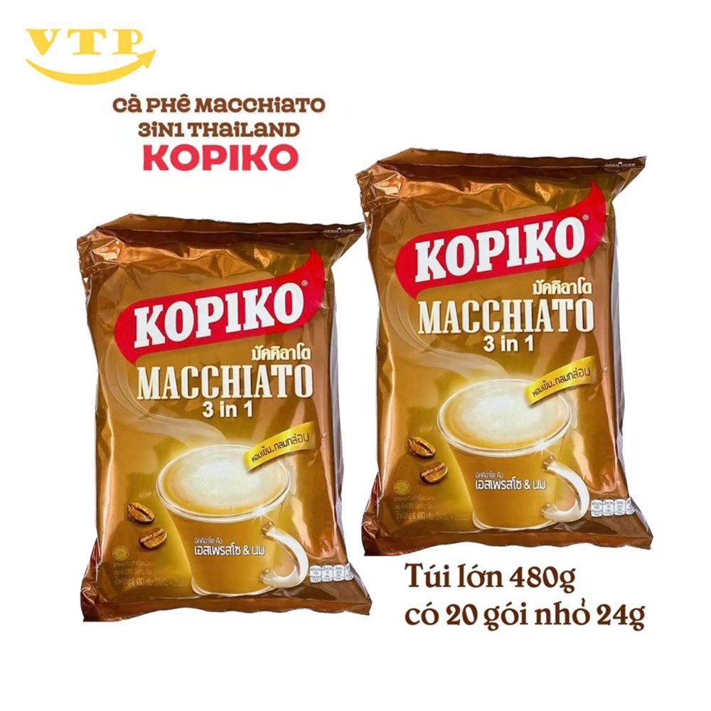 Cà phê sữa Kopiko Macchiato 3in1 Thái Lan bịch 480g (20 gói 24g) | Shopee Việt Nam