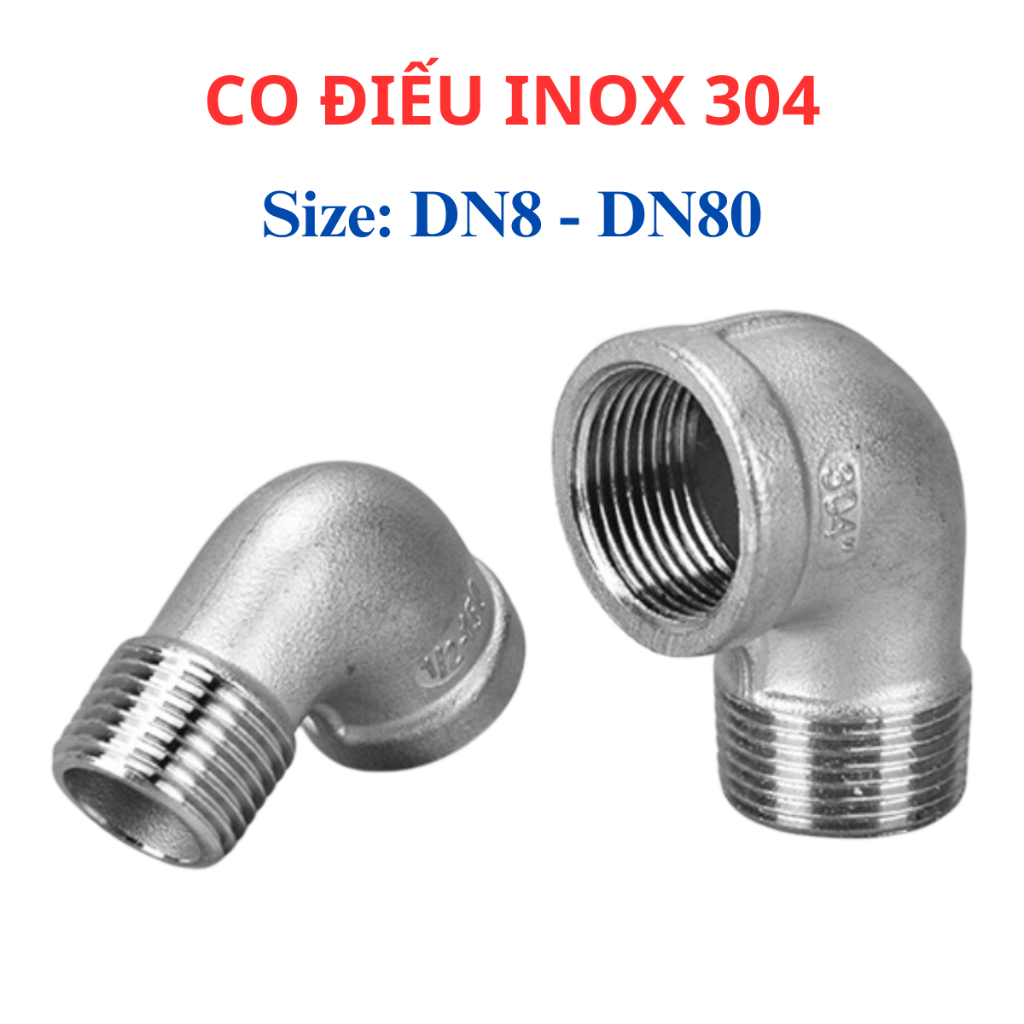 Co điếu inox 304, nối góc ren trong ren ngoài DN8 - DN40 (phi 13mm ...