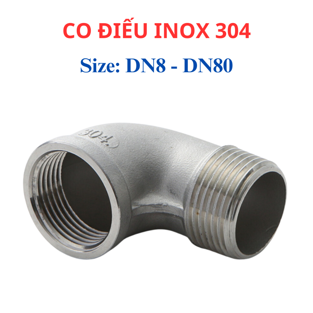 Co điếu inox 304, nối góc ren trong ren ngoài DN50 - DN80 (phi 60mm ...