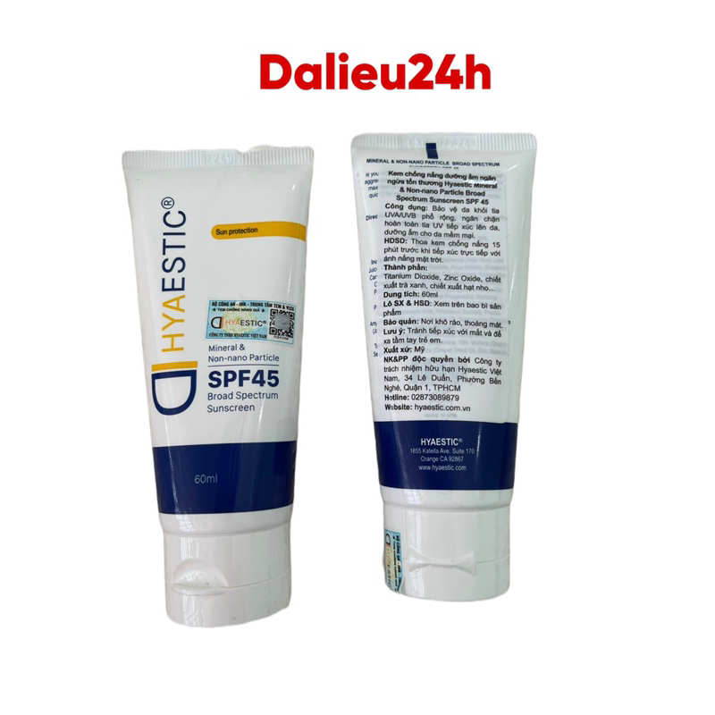 Kem chống nắng vật lý Hyaestic Broad Spectrum suncreen spf45 ...