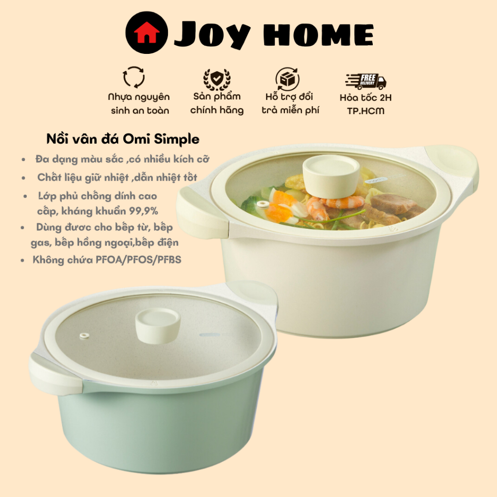 Nồi vân đá Inochi - Omi Simple size 20cm, 24cm,28cm sử dụng được bếp từ ...