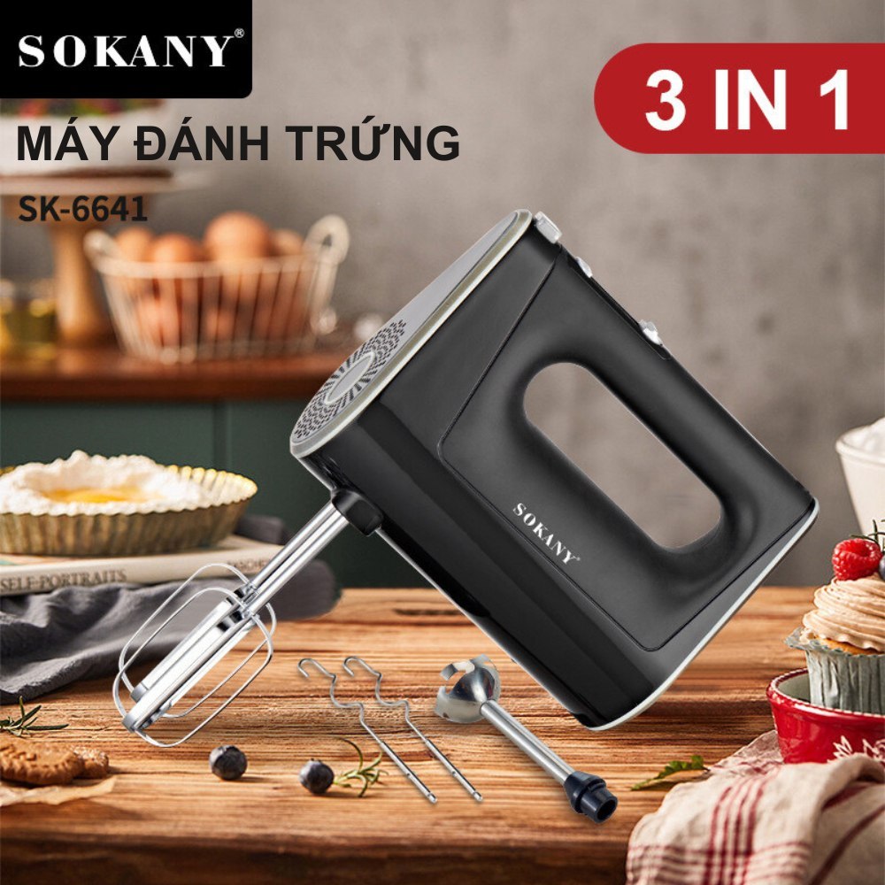Máy đánh trứng 3 trong 1 công suất 800W SOKANY SK-6641 gồm bộ que đánh trứng, đánh bột và thanh ...