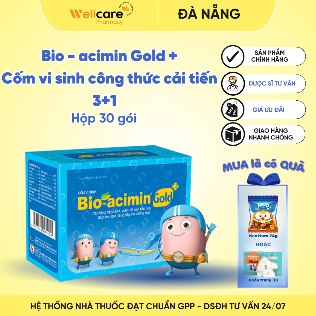 Cốm vi sinh BIOACIMIN GOLD+ - Hộp 30 gói cân bằng hệ vi sinh, giảm nguy ...