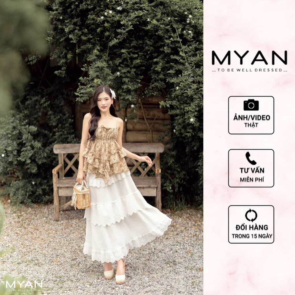 MYAN DESIGN Chân Váy Nữ Nhún 3 Tầng Viền Bèo Dáng Dài Nữ Tính Kết Hợp Áo 2 Dây V042402 | Shopee ...
