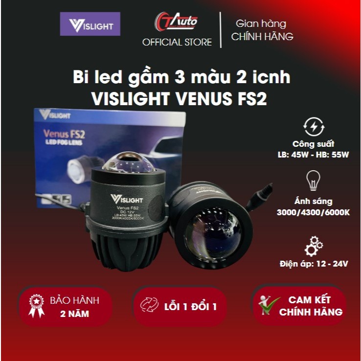 Bi led gầm 3 màu VISLIGHT Venus FS2, kích thước 2 inch, công suất 45-55w, bảo hành 2 năm ...
