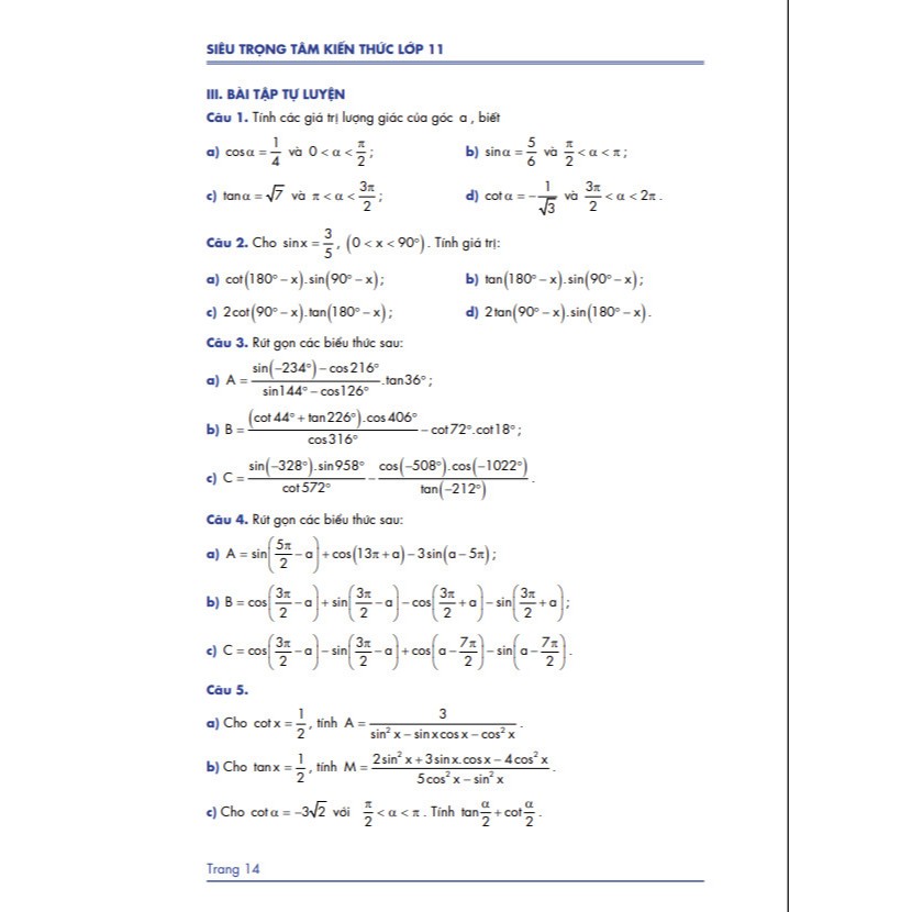 Giá trị của biểu thức lượng giác A = (cot 44° + tan 226°) * cos 406° / cos 316° - cot 72° * cot 18°