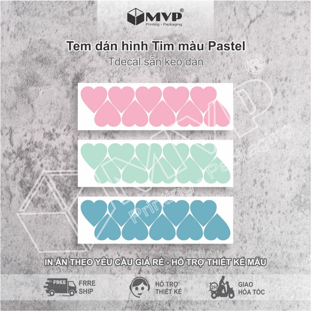100 Tem dán hình trái tim nhiều màu Pastel lãng mạng dùng trang trí quà ...