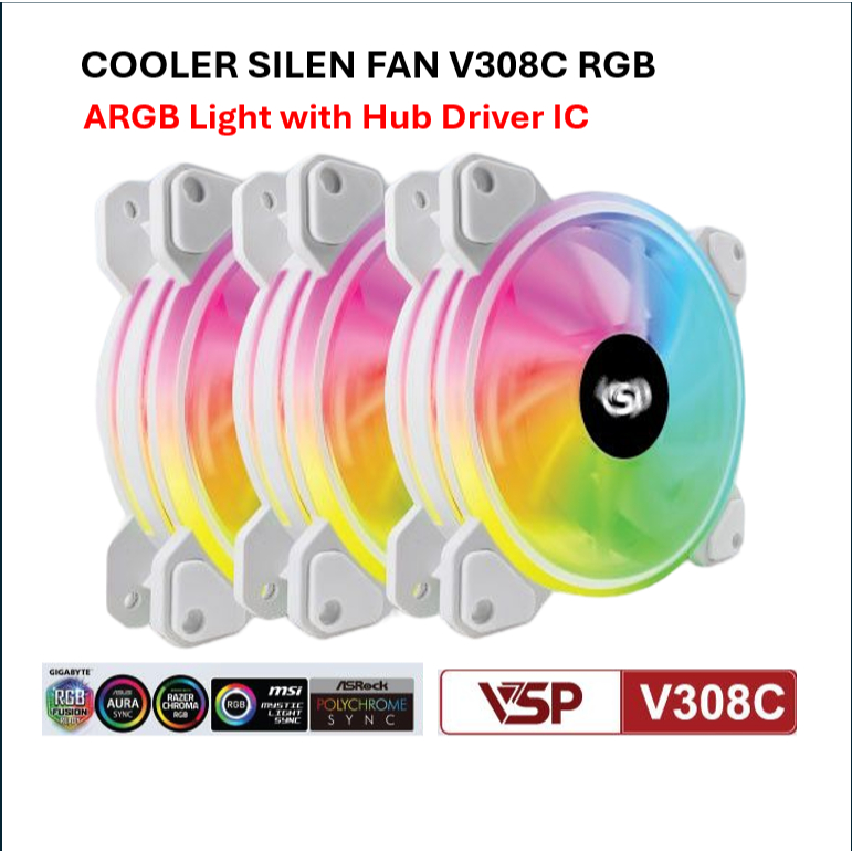 Quạt Tản Nhiệt, Bộ 3 Fan Case Led ARGB VSP V308C 12cm - Đồng Bộ Hub VSP ...