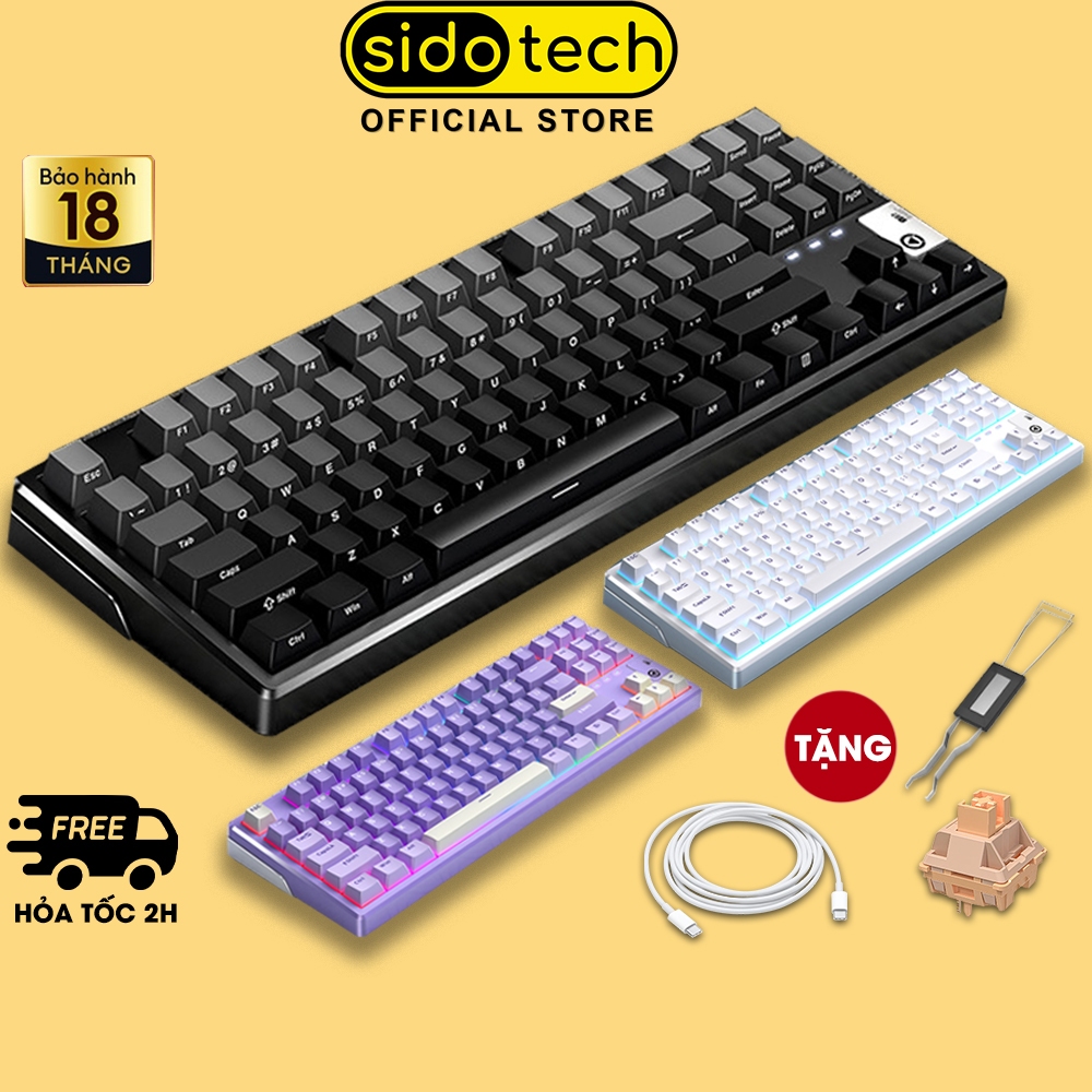 Bàn phím cơ không dây SIDOTECH Y87 gaming bluetooth 3 mode hotswap 5 pin led rgb tkl87 key có ...