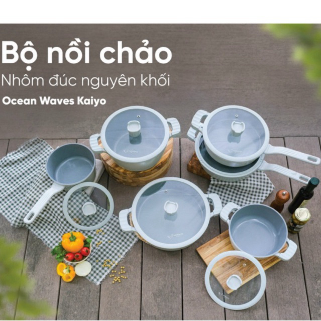 Bộ nồi, chảo, quánh nhôm đúc full induction Oceanwave Kaiyo, nồi nhôm ...