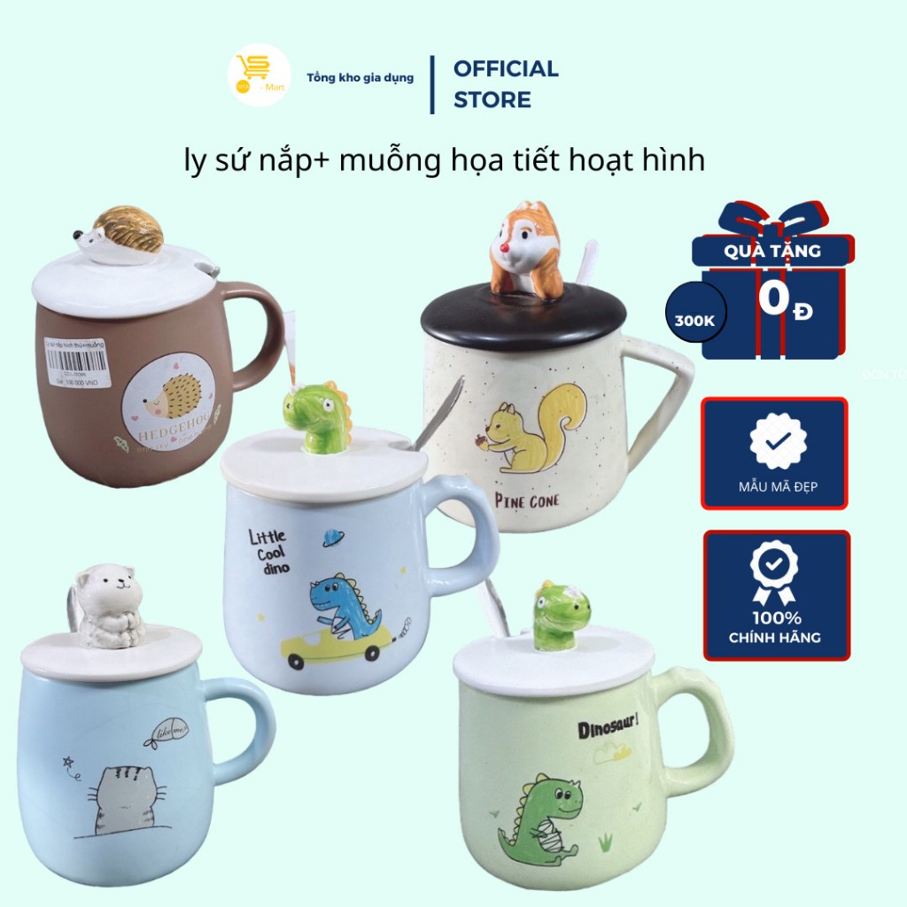 Cốc Sứ, Ly Uống Trà, Ly Uống Cà Phê, Ly Sứ Nắp Hình Đáng Yêu+Muỗng Mta ...