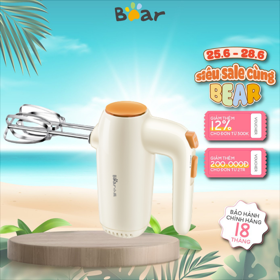 Máy đánh trứng cầm tay mini Bear DDQ-B01K1,125W, 5 tốc độ, que inox, đánh kem/bơ/sữa, BH 18 ...