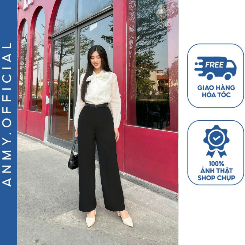 Quần suông ống rộng nữ lưng cao AMY cạp cao tặng kèm đai siêu đẹp sang chảnh khóa trước đủ size ...