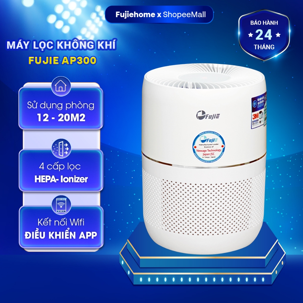 Máy lọc không khí 12-18m2 FUJIE AP300 nhập khẩu, 4 cấp lọc HEPA 3M Mỹ Ionizer kết nối Wifi thông ...
