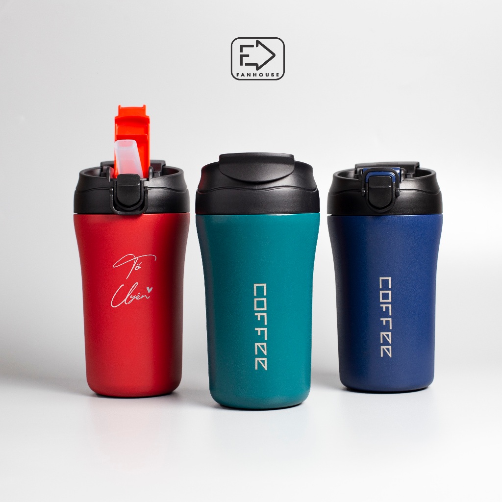 Cốc giữ nhiệt có ống hút Holic v3 420ml Fan House ly giữ nhiệt 12h inox 304, bình nước khắc tên ...
