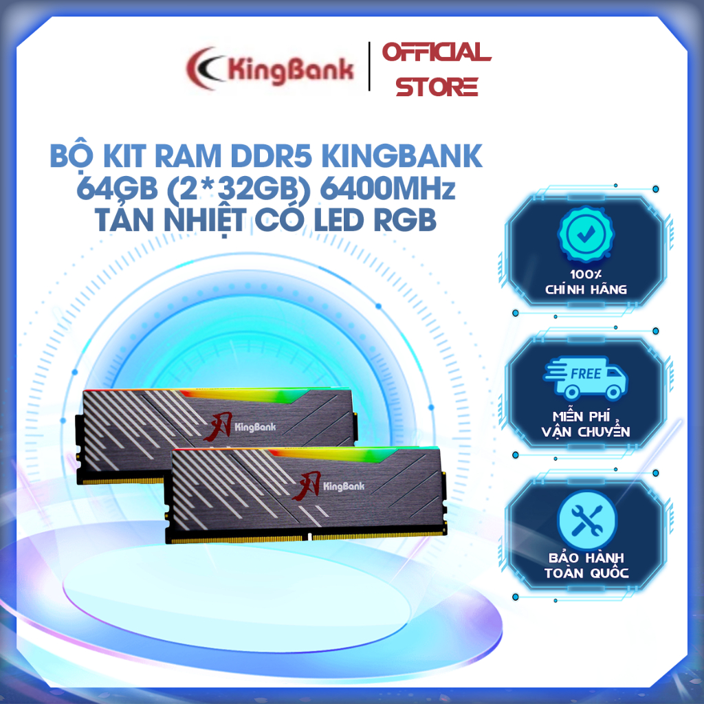 BỘ KIT RAM DDR5 KINGBANK 64GB (2*32GB) 6400MHz TẢN NHIỆT CÓ LED RGB ...