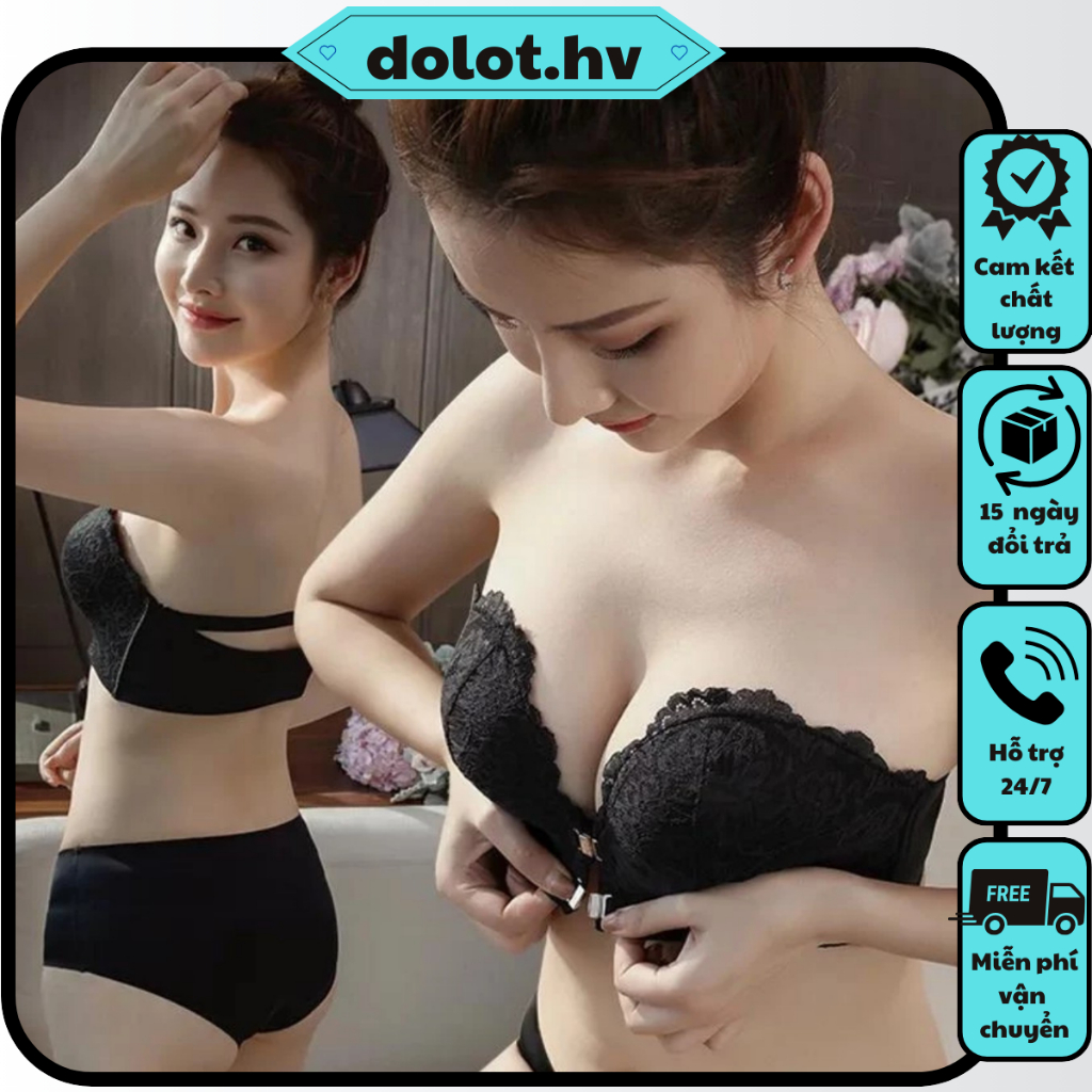 Áo lót không dây nâng ngực siêu chống tụt áo lót quây không dây cài trước không gọng co giãn tốt ...
