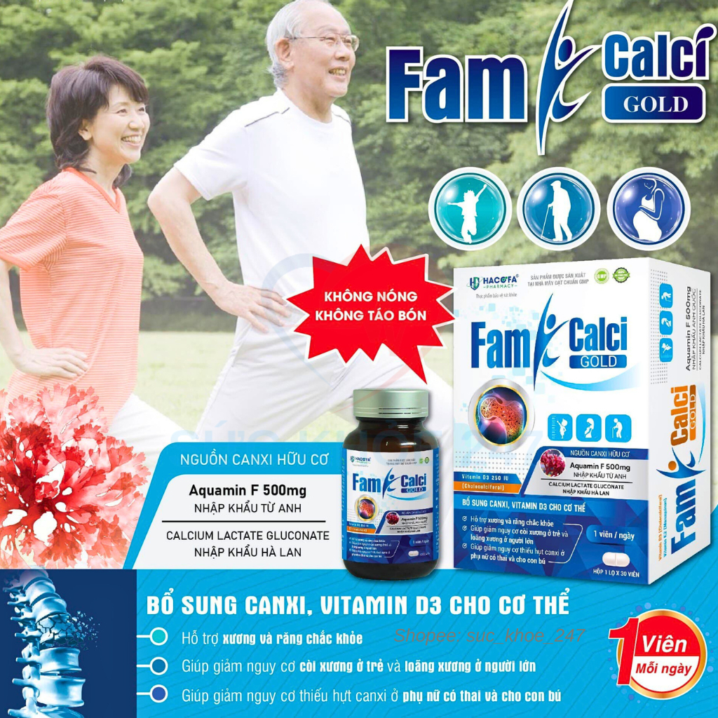 Viên Uống Fam Calci Gold - Canxi Hữu Cơ, D3 K2, Giúp Xương Răng Chắc ...