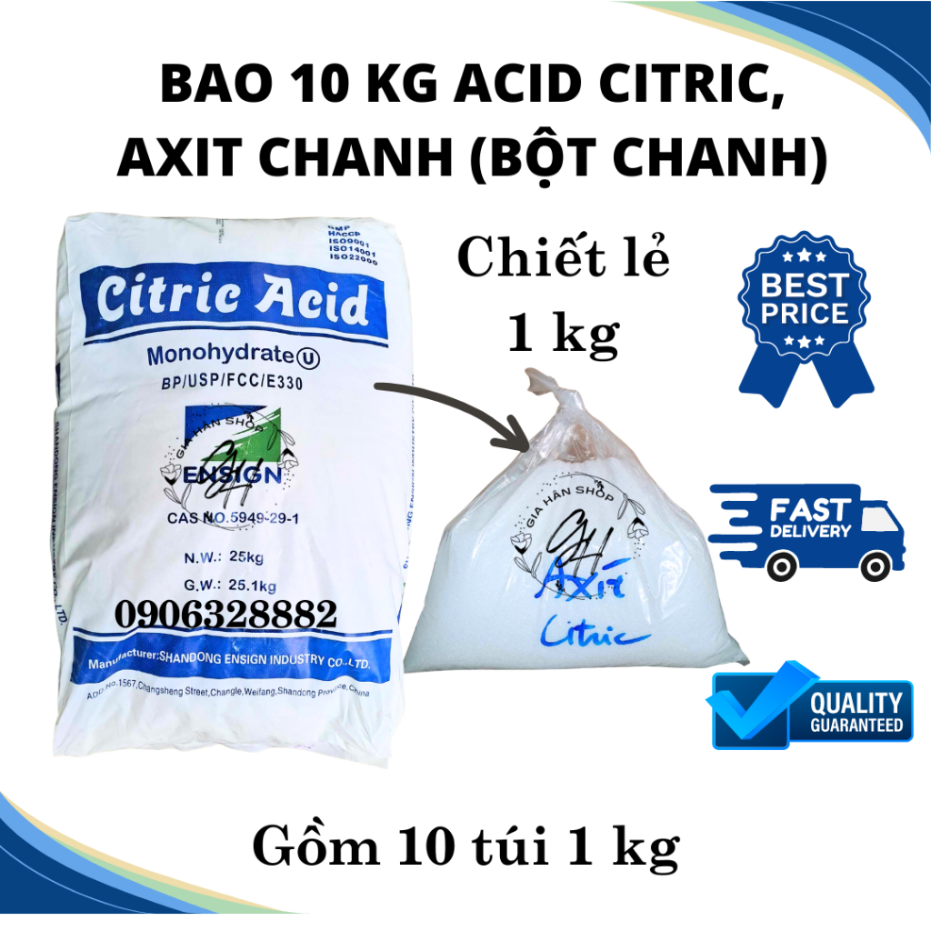 10 kg Axit chanh, acid citric ( bột chanh ),chất điều chỉnh PH ,bột tạo ...