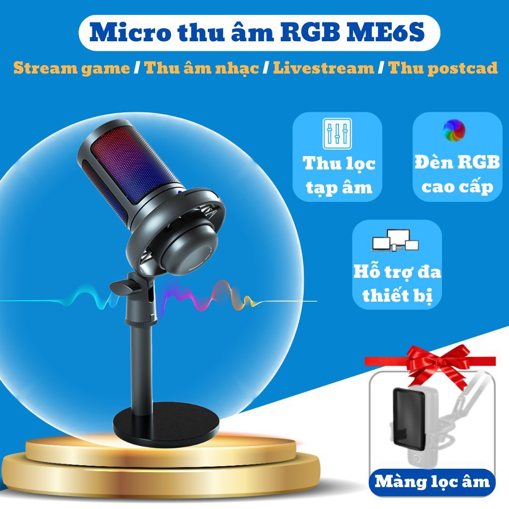 Mic thu âm livestream RGB ME6S - Micro USB stream game, thu âm postcad ...