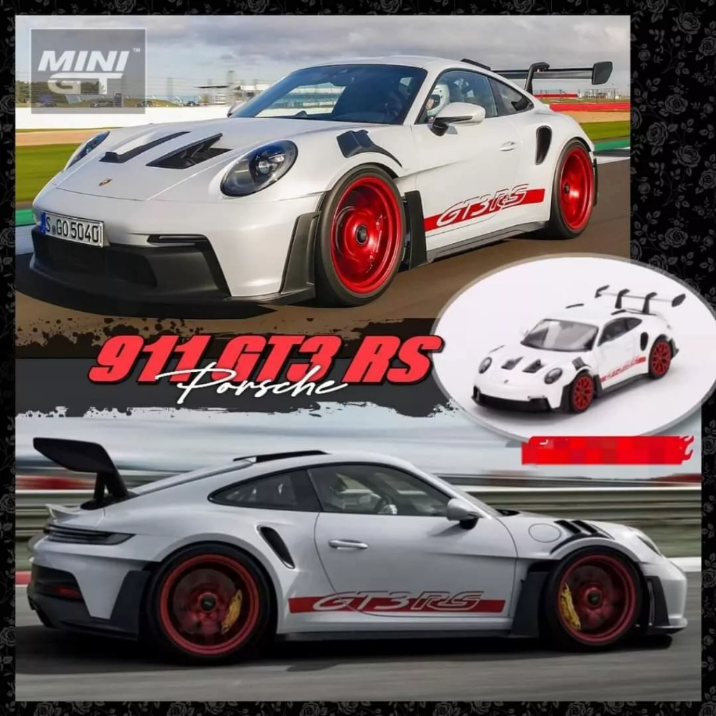 MINI GT(630) 1/64 Porsche 911 (992) GT3 RS White with Pyro Red Accent ...