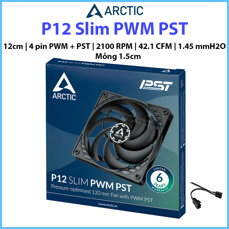 Quạt Arctic P12 Slim PWM PST, 12cm - mỏng 1.5cm, 4 pin PWM + PST, 2100 ...