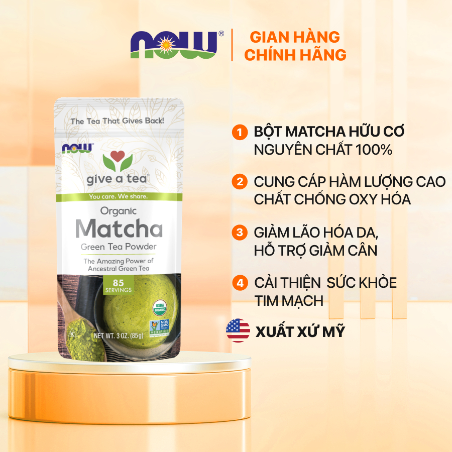 (Hàng loại 1) Bột Matcha hữu cơ nguyên chất 100% (85gr) Now Real Tea ...
