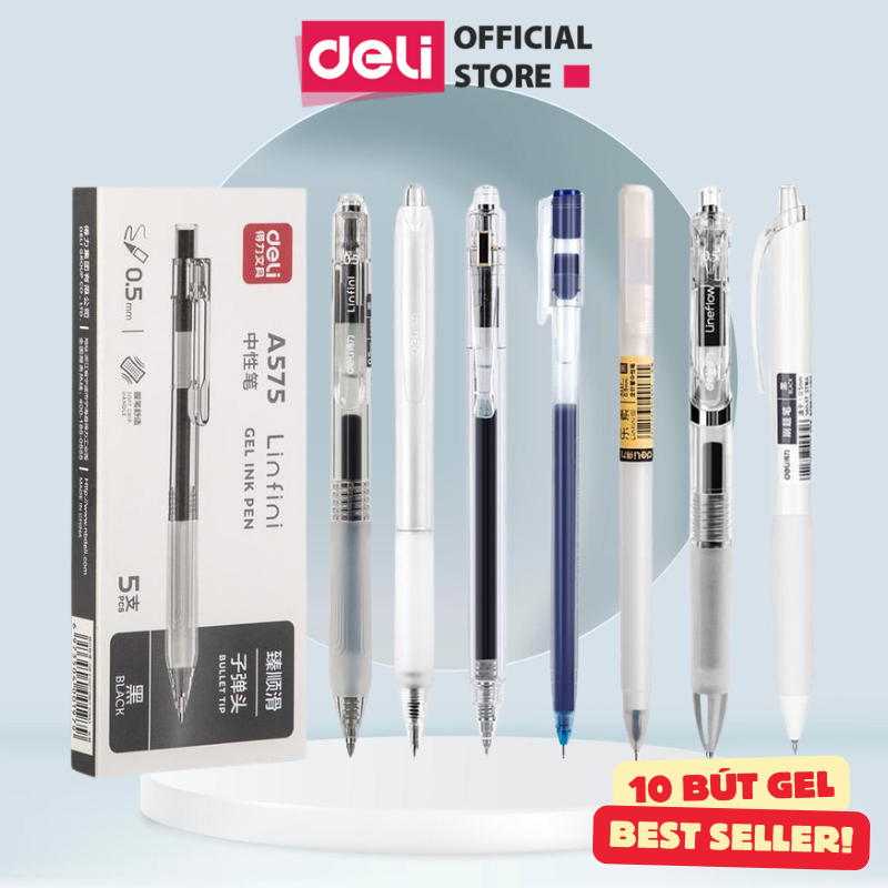 Combo 10 Bút Gel Deli Các Loại Random Nhiều Mẫu Mực Đen Deli - Bút Bi ...
