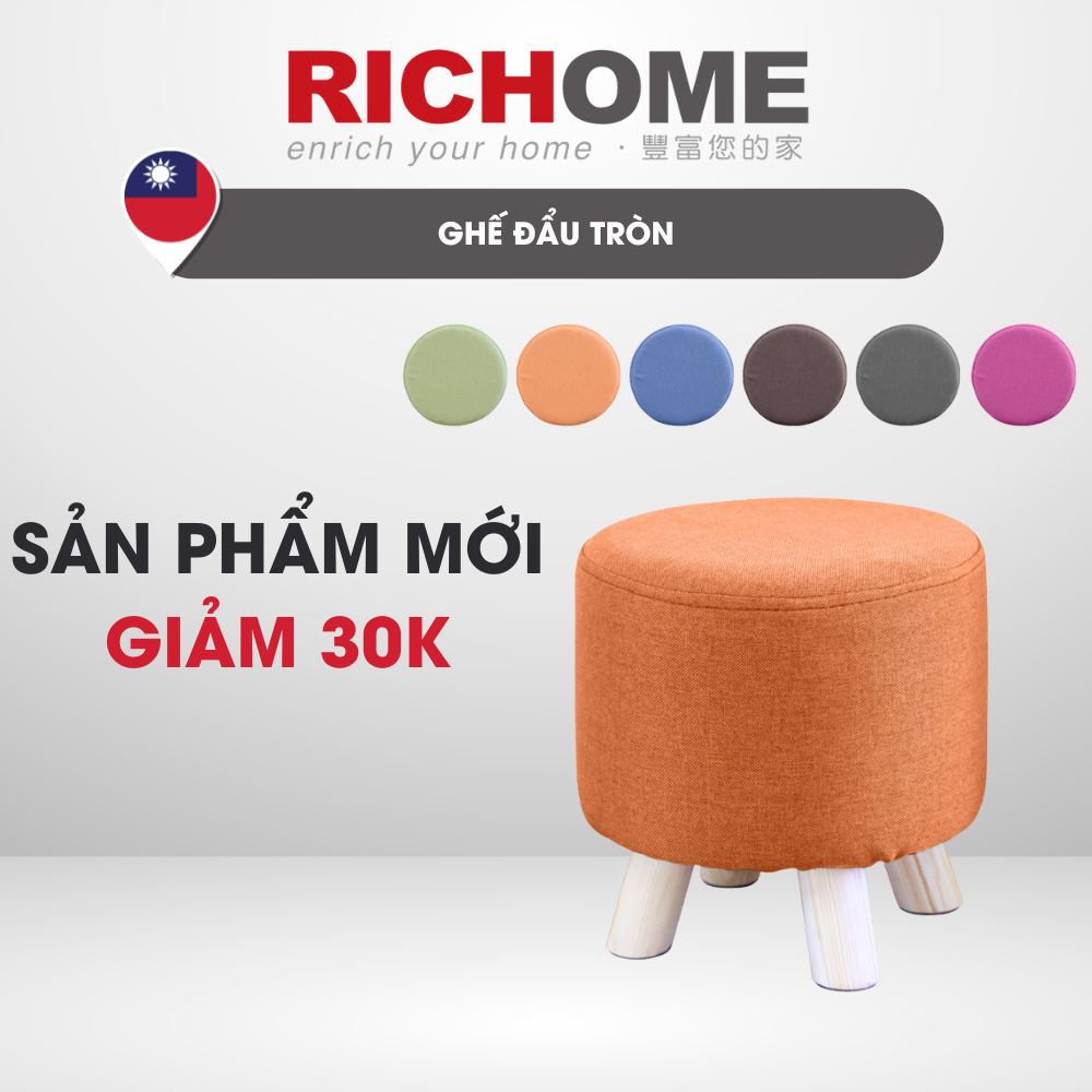 Ghế đẩu tròn RICHOME CH1194 ghế đẩu chân gỗ cute, nhỏ gọn, vải bọc có thể tháo giặt tiện lợi ...