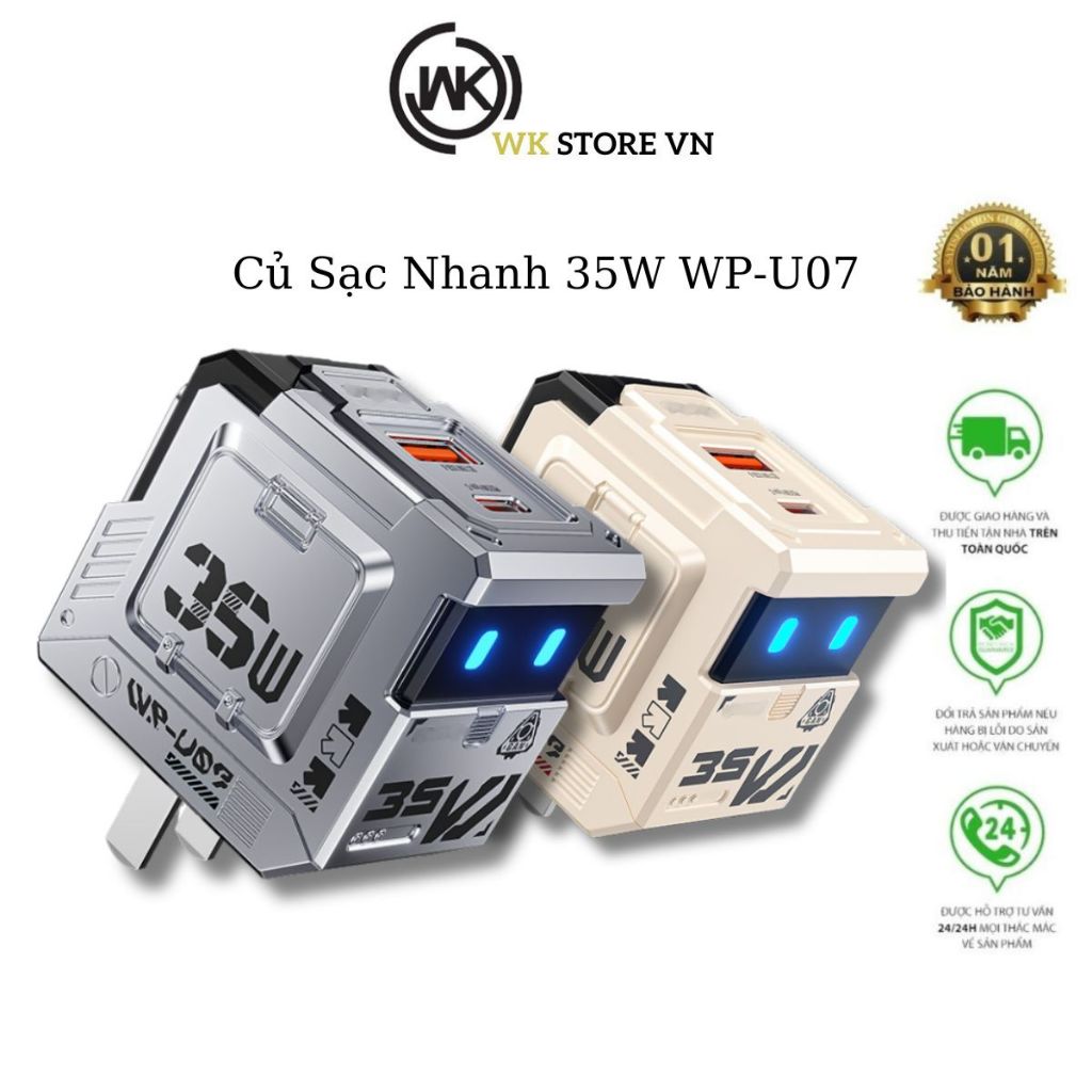 Củ sạc nhanh GaN 35W WK WP-U07 mẫu mới nhất, sạc nhanh bền đẹp, sạc nhanh không nóng máy ...