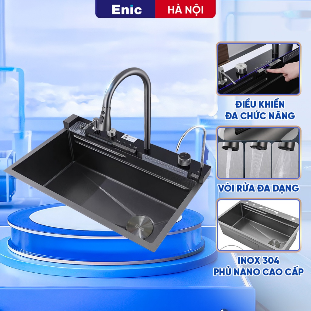 Bồn rửa chén thông minh Enic DK4 Chậu rửa inox 1 ngăn lớn, vòi phun ...