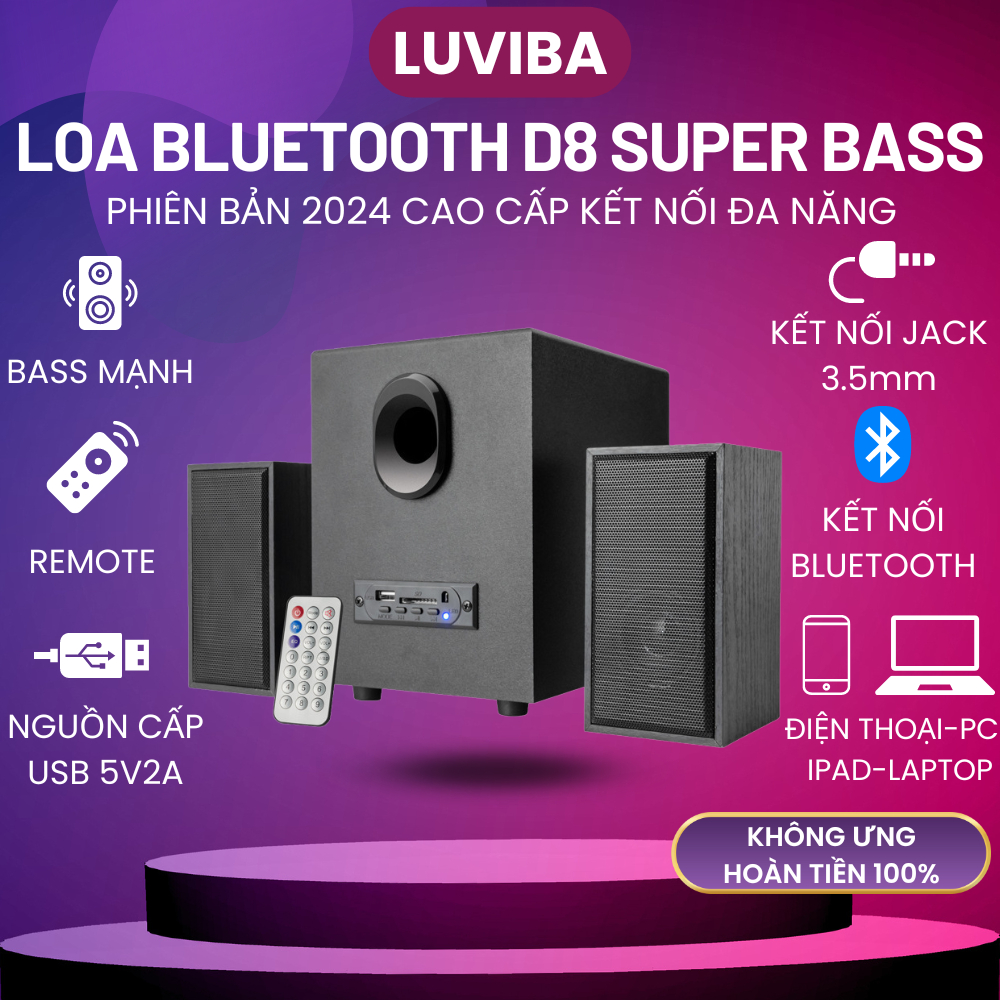 Loa bluetooth máy tính D88 bass mạnh, loa máy vi tính pc laptop điện thoại để bàn có dây LUVIBA ...