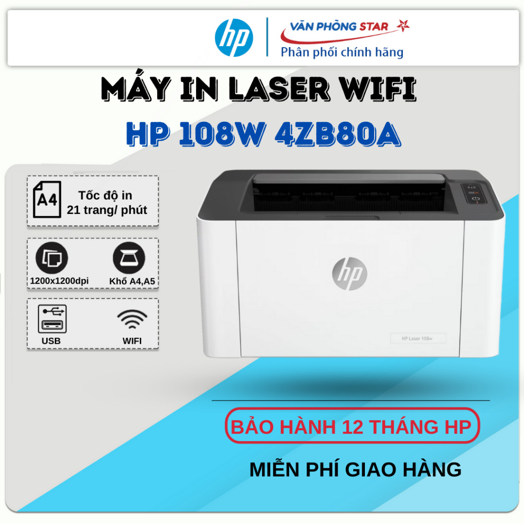 Máy in Laser HP 108W (4ZB80A) - Máy in wifi đen trắng mới 100% - Bảo hành chính hãng HP 12 tháng ...