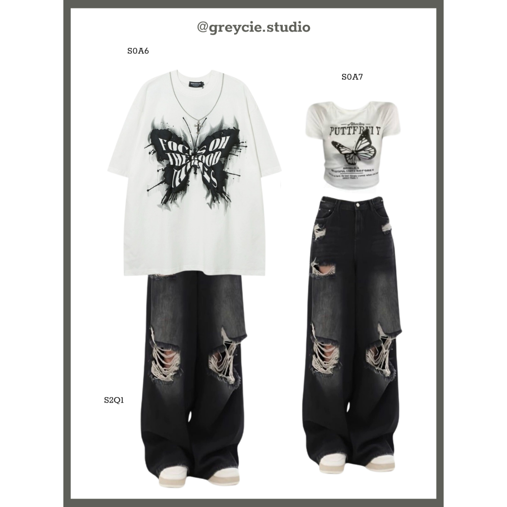 [Sẵn] GREYCIE Set đồ đôi đồ couple đen trắng áo phông croptop bướm 3D ...